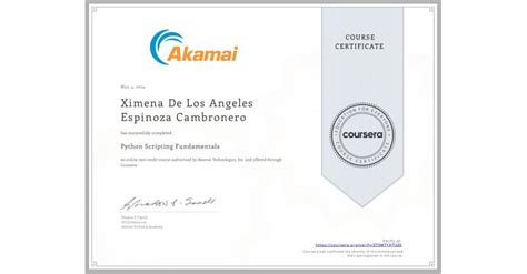 Completion Certificate For Python Scripting Fundamentals Ximena Espinoza Cambronero
