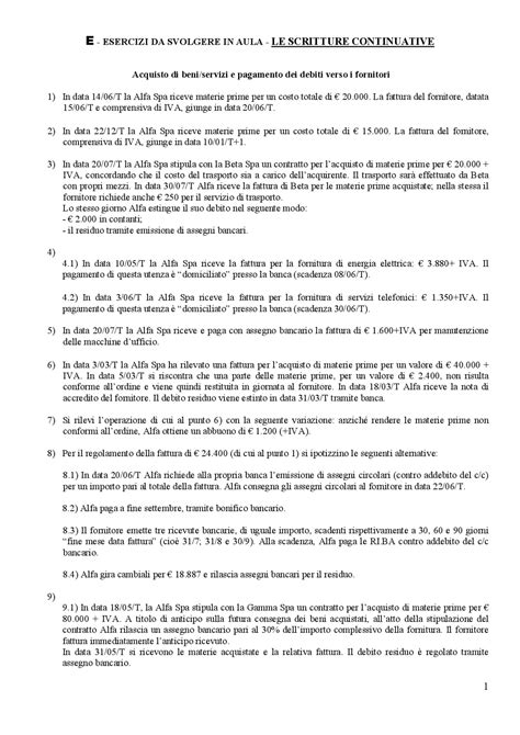Scritture Continuative Esercizi Di Contabilità Docsity