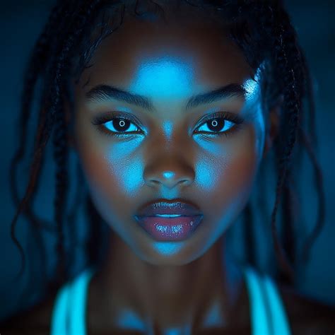 A Girl With Braided Hair And A Blue Light On Her Face Premium Ai