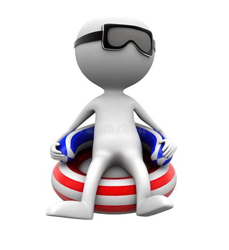 3d Man Relaxing On Stylized Swimming Pool Baloon Concept Stock