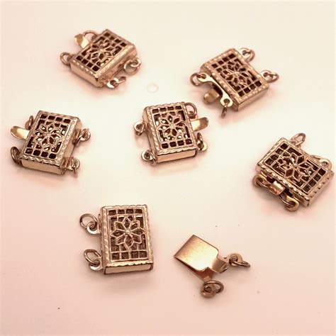14k Gold Filled Filigree Box Clasps 2 Strand Rectangle Floral Gold