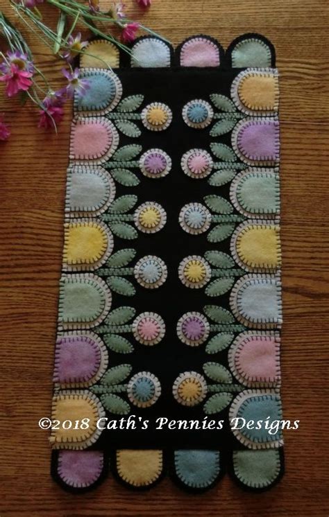 Springtime Garden Wool Applique Table Runner Caths Pennies Design