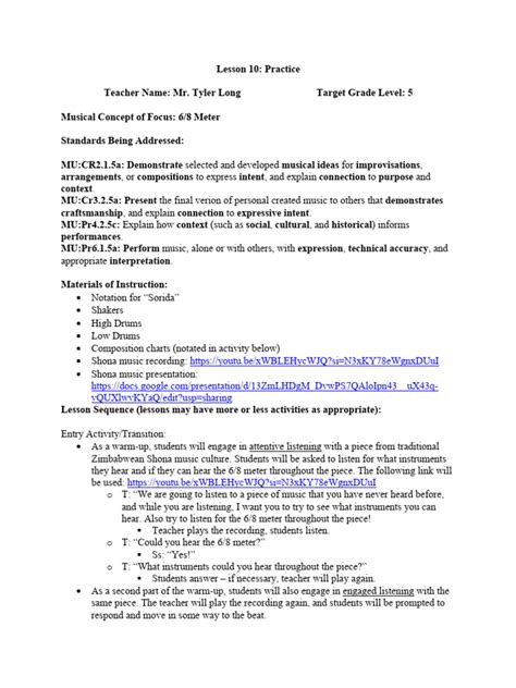 5th Grade Shona Music Lesson Plan Pdf Musical Compositions Songs