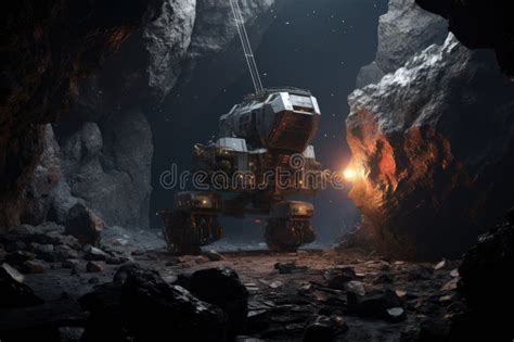 Asteroid Pieces Being Collected By Robotic Device Stock Illustration