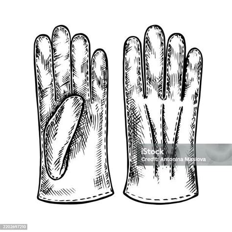 빈티지 남성용 장갑 손으로 그린 벡터 그래픽 일러스트레이션입니다 가죽 액세서리의 흑백 이미지 배경과 분리됩니다 포스터 엽서 및 배너 전단지 패키지에 적합합니다 0명에 대한