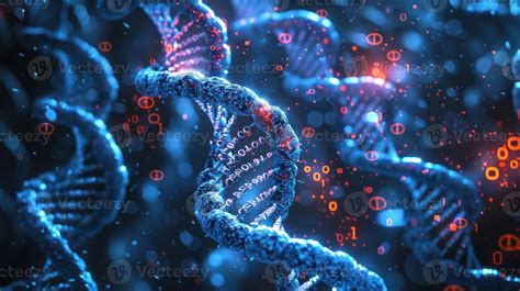 abstract representation of dna strands with glowing particles and
