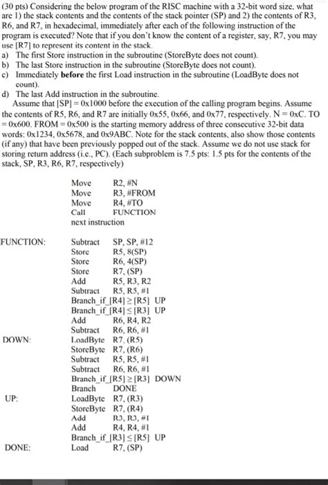 30 pts considering the below program of the risc
