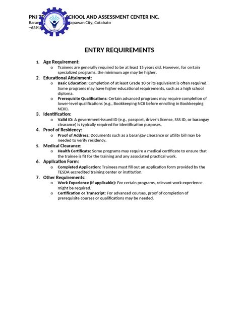 Entry Requirements Pdf
