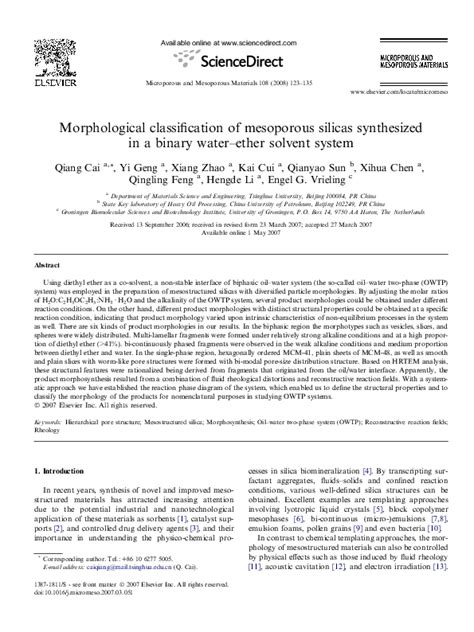 Pdf Morphological Classification Of Mesoporous Silicas Synthesized In A Binary Waterether