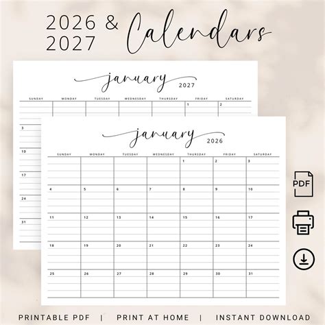 2026 2027 Calendar Lined 2026 2027 Monthly Planner With Lines Landscape