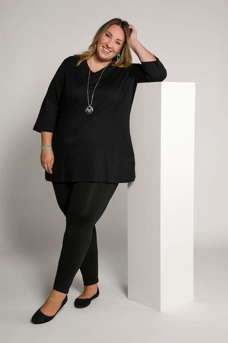 Stretch Knit Elastic Waist Slim Leggings Black Ulla Popken