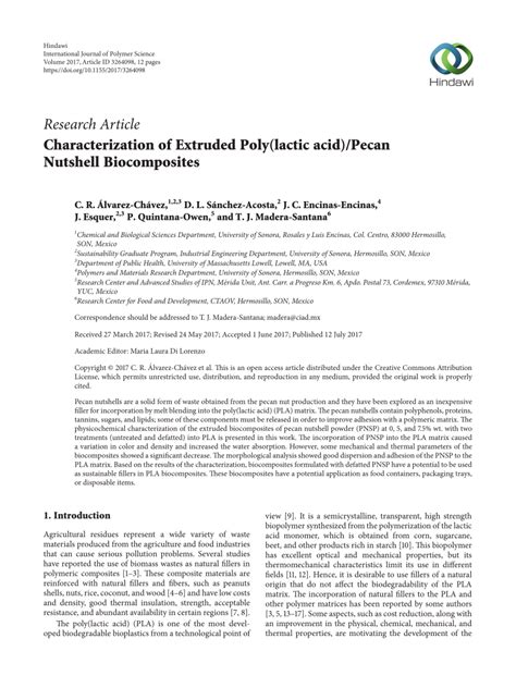 Pdf Characterization Of Extruded Polylactic Acidpecan Nutshell