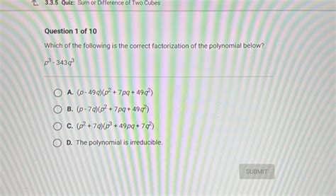 Quiz Sum Or Difference Of Two Cubes Studyx