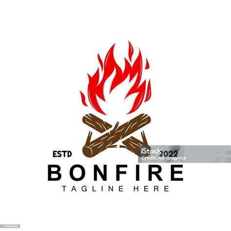 Desain Logo Api Unggun Vektor Berkemah Kebakaran Kayu Dan Desain Hutan