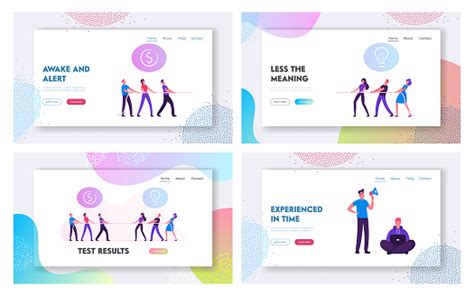 반대 그룹 논쟁 비즈니스 경쟁 웹 사이트 방문 페이지 세트 사무실이나 회사에서 로프 싸움을 당기는 사람들 기업 경쟁 전투 웹 페이지 배너 만화 플랫 벡터 일러스트 개념에