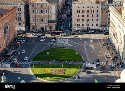 Aerial View Of Piazza Venezia A Square In Rome Located Where Four Major