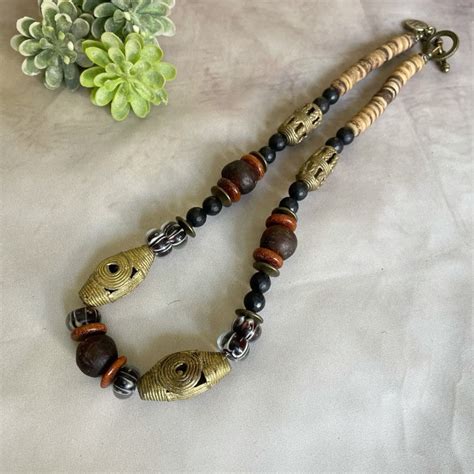 Brown Statement Necklace For Woman Ethnic Beaded Necklace Multi Bead
