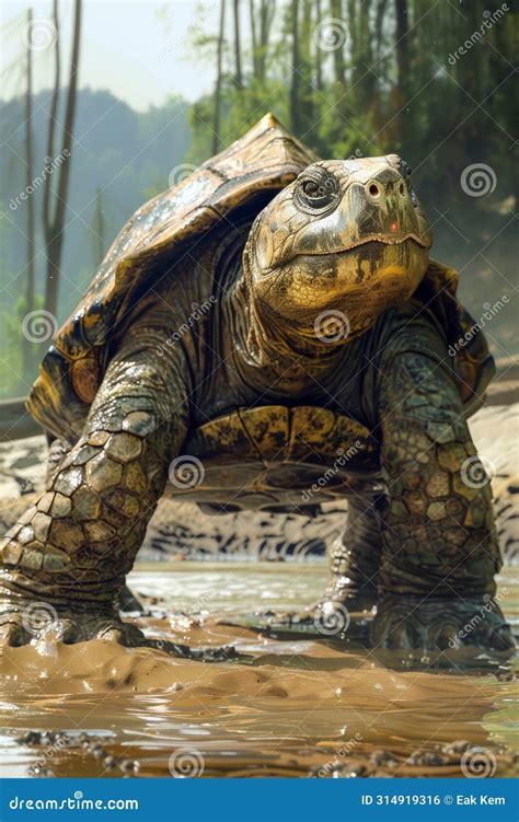 Majestic Turtle Basking In Sunlight By Water Edge Exotic Wildlife In