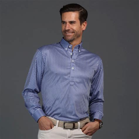 Oxford Button Down Collar Polo Long Sleeve Blue Gingham Collars And Co