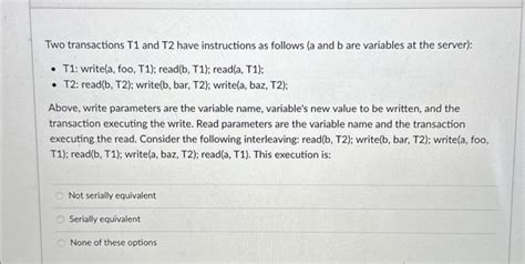 solved two transactions t1 and t2 have instructions as