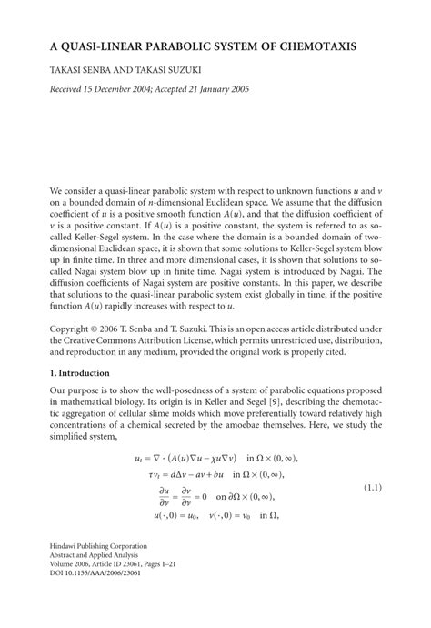 Pdf A Quasi Linear Parabolic System Of Chemotaxis