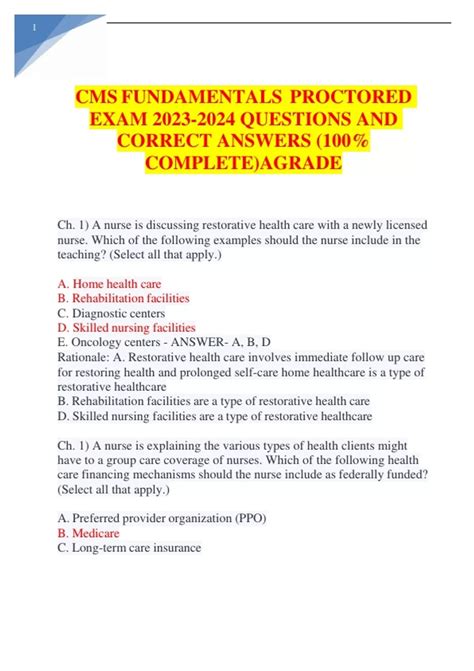 CMS FUNDAMENTALS PROCTORED EXAM QUESTIONS AND CORRECT ANSWERS 100