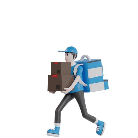 3d Isolated Courier With Blue Clothes And Hats 10836309 Png
