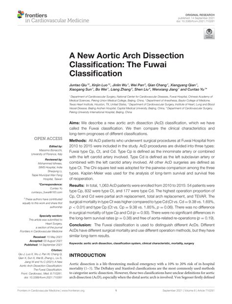 Pdf A New Aortic Arch Dissection Classification The Fuwai Classification