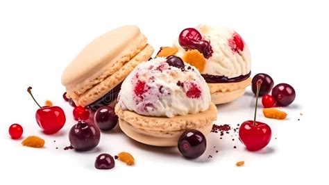 Isolated Ice Cream Dessert Including Cookies Meringue Cherry Stock