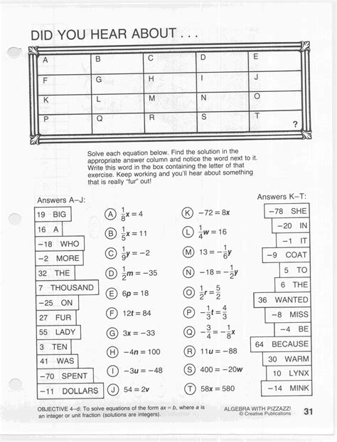 Pizzazz Math Worksheets Answers Did You Hear About Worksheet Db Excel