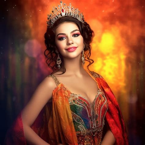 Premium Ai Image A Pretty Girl In An Abstract Dress As A Proud Royal