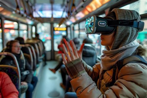 Woman Experiencing Virtual Reality On A Bus Premium Ai Generated Image