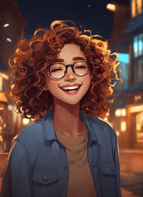 Lexica Light Brown Curly Haired Girl With Glasses Laughing In Cartoon