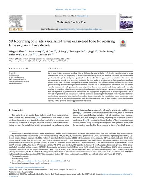 Pdf 3d Bioprinting Of In Situ Vascularized Tissue Engineered Bone For Repairing Large