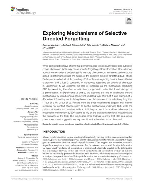 PDF Exploring Mechanisms Of Selective Directed Forgetting