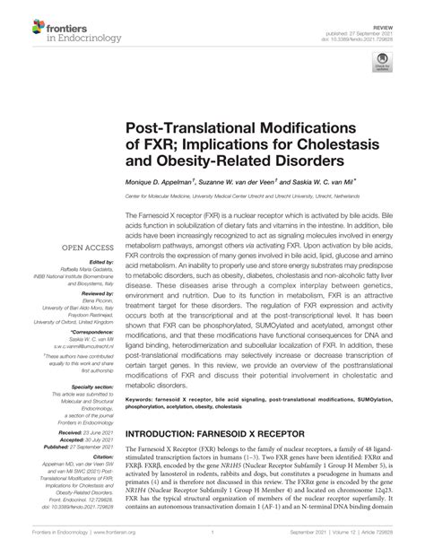 PDF Post Translational Modifications Of FXR Implications For