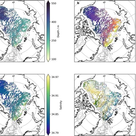 Maps Showing A Depth B Potential Temperature C Salinity And