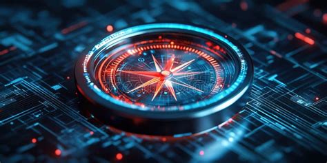Glowing Compass On A Futuristic Digital Background With Intricate
