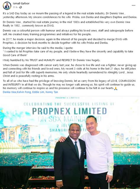 An Inspiration And Legend Tributes Pour In For Spore Real Estate Icon Dennis Wee Who Died Of