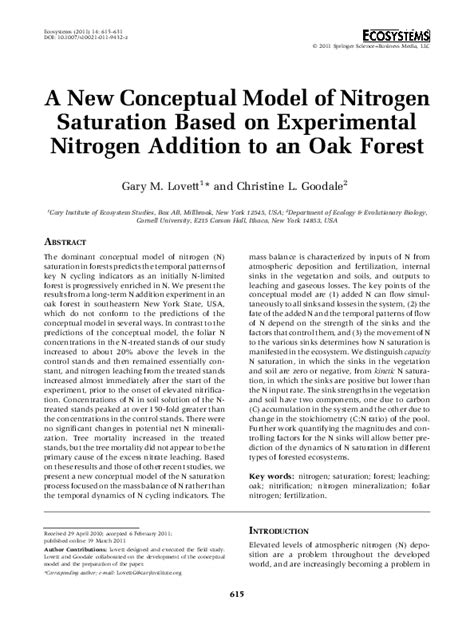 Pdf A New Conceptual Model Of Nitrogen Saturation Based On Experimental Nitrogen Addition To