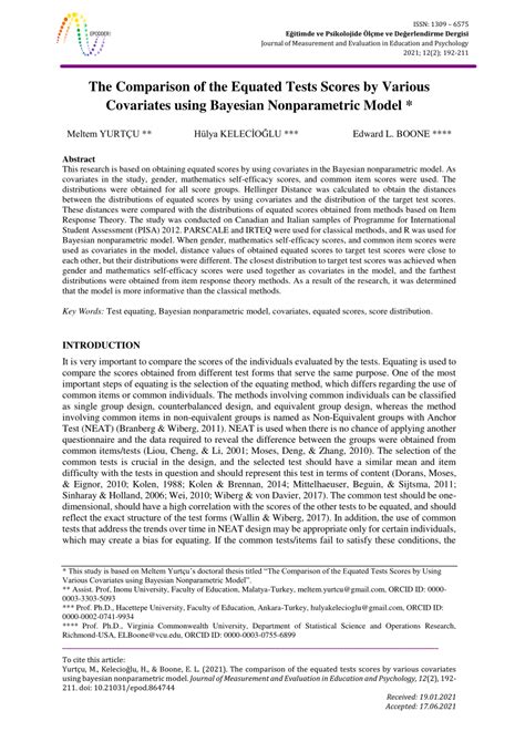 Pdf The Comparison Of The Equated Tests Scores By Using Various Covariates Using Bayesian