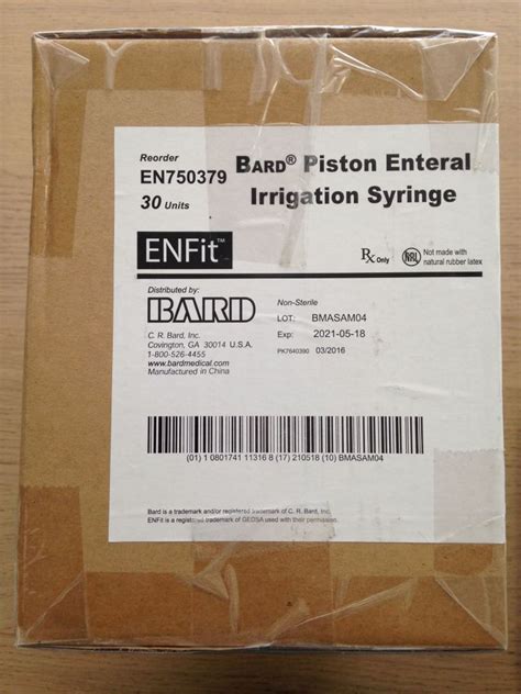 New Bard En750379 Piston Enteral Irrigation Syringe 30 Units X