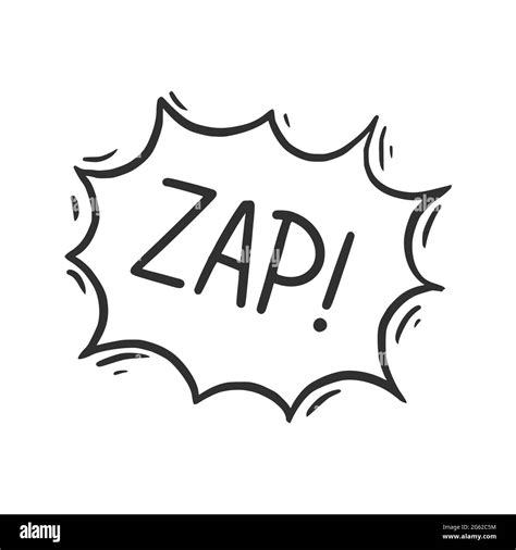 Hand drawn cloud speech bubble element with zap text. Comic doodle ...