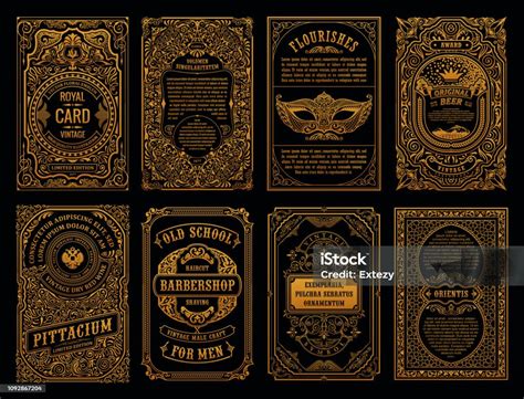 빈티지 레트로 카드를 설정합니다 템플릿 카드 인사말 결혼식 초대장입니다 선 서 예 프레임 프레임에 대한 스톡 벡터 아트 및 기타 이미지 Istock