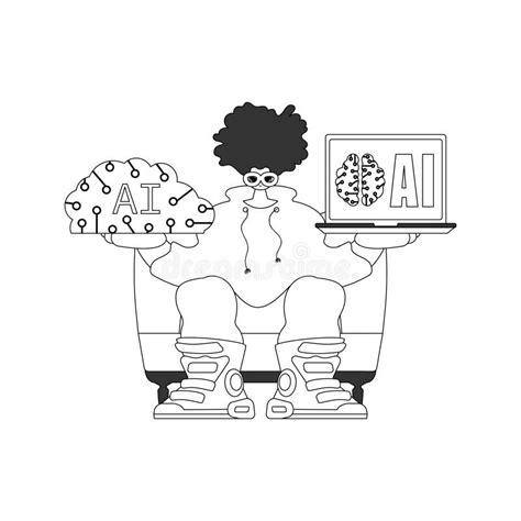 He Has A Vector Linear Ai Model Clasped In His Hands Stock Vector