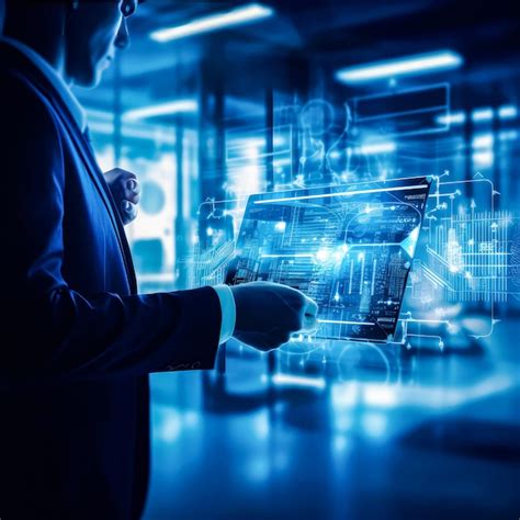 Premium Photo Businessman Analyzing Digital Data On Futuristic Screen