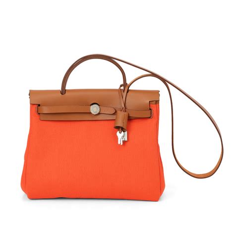 Shop Preloved Hermès Orange Herbag 31 Crafted In Canvas And Leather