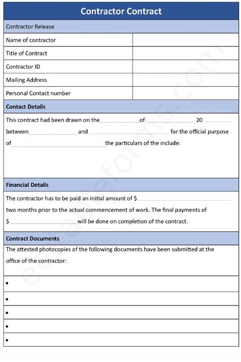 Contractor Contract Fillable Pdf Template Pdf