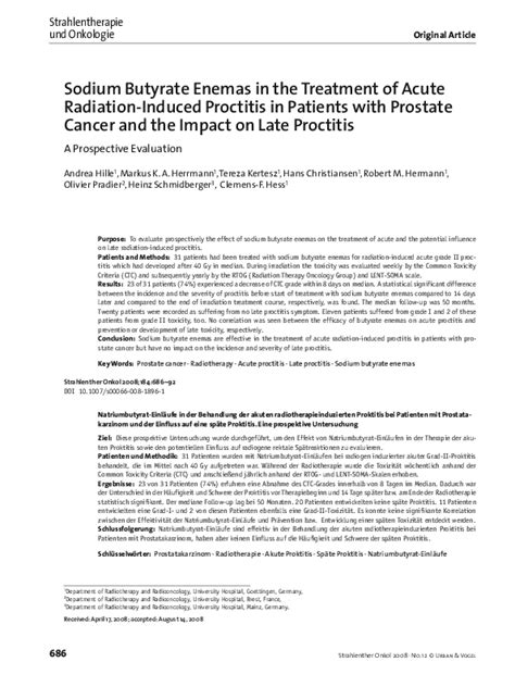 Pdf Sodium Butyrate Enemas In The Treatment Of Acute Radiation