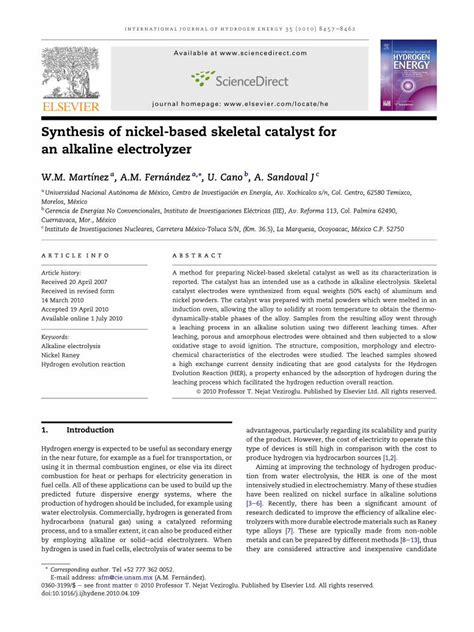 Pdf Synthesis Of Nickel Based Skeletal Catalyst For An Alkaline